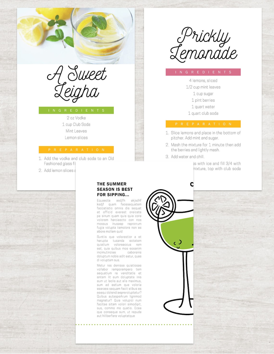 Printable Cocktail Recipe Template for Adobe Indesign | Instant ...