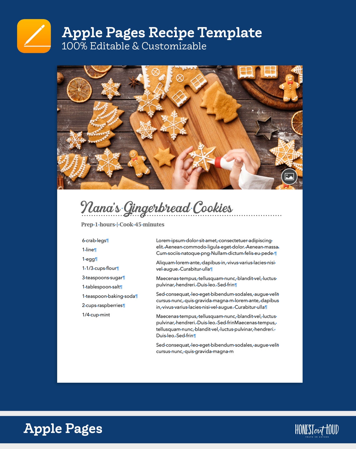 Christmas Cookie Recipe Template Apple Pages Letter 8.5x11, Half Page 5 ...