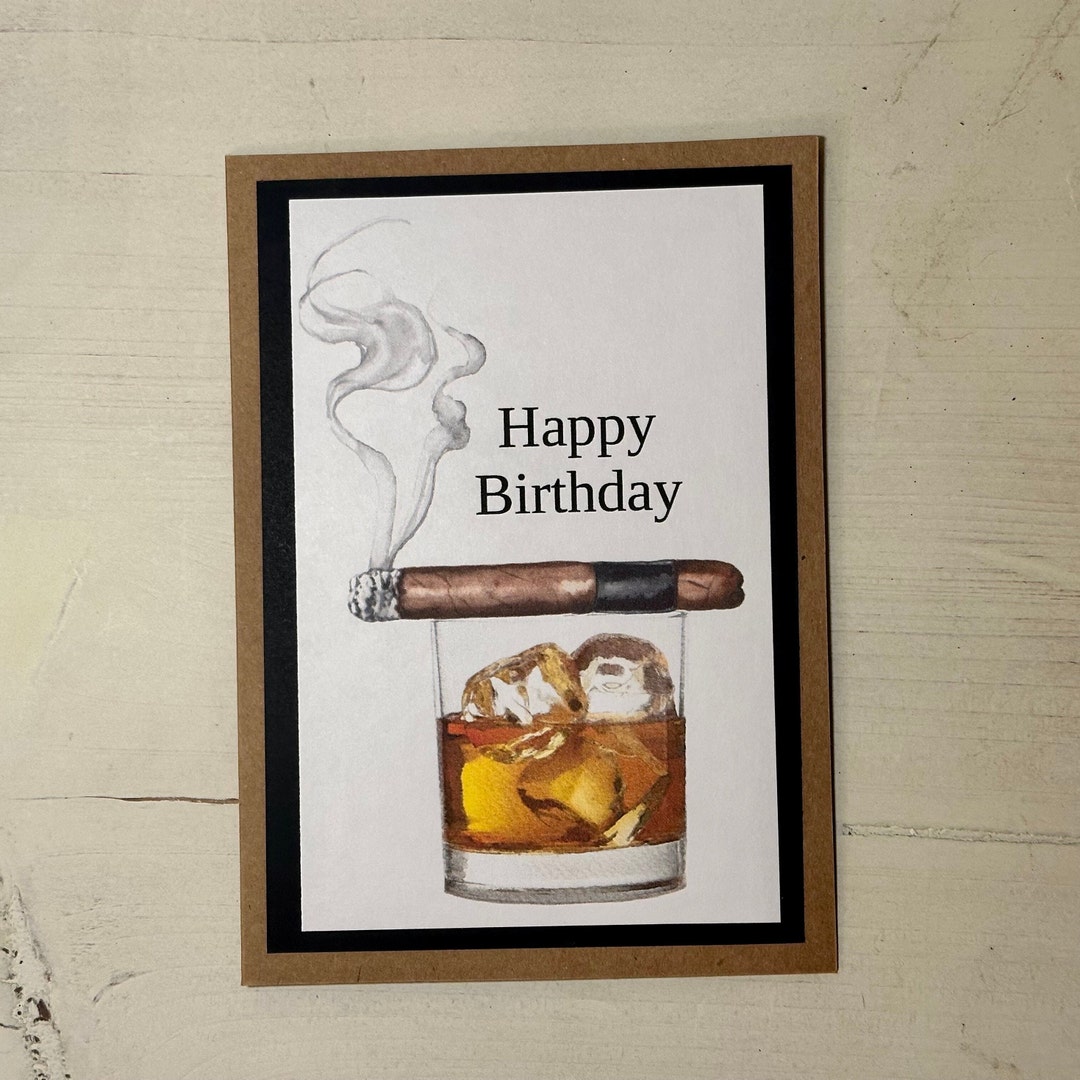 Cigar Birthday Card Whiskey Cigar Card for Boyfriend Card for ...