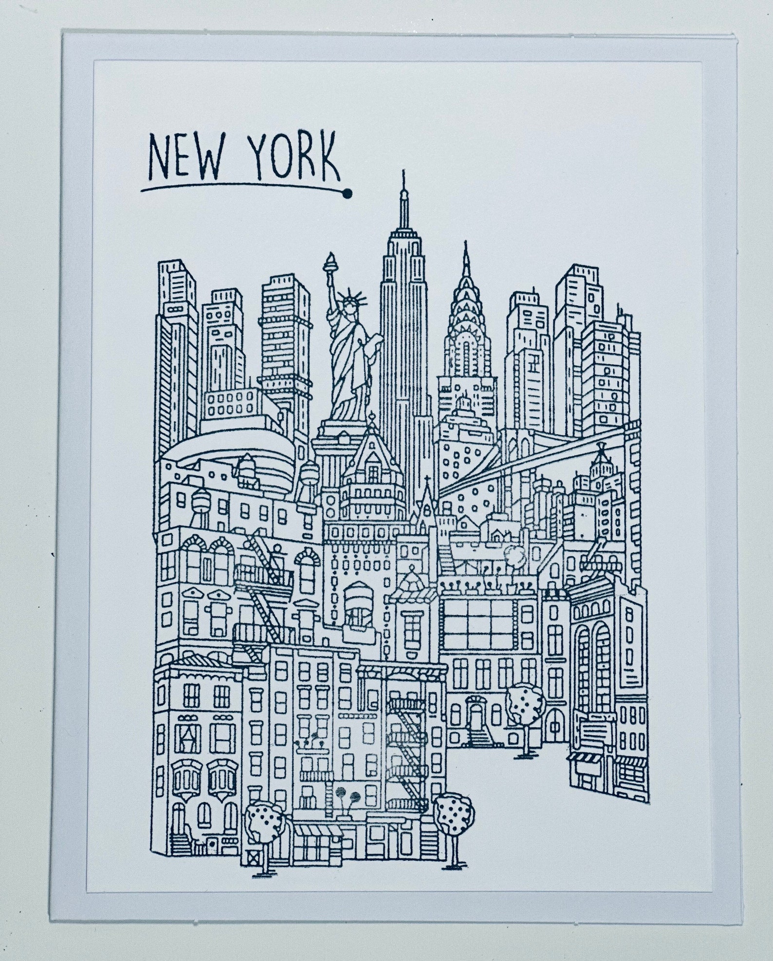 New York City Skyline Card: Handmade Greeting Card (5x7) - Etsy