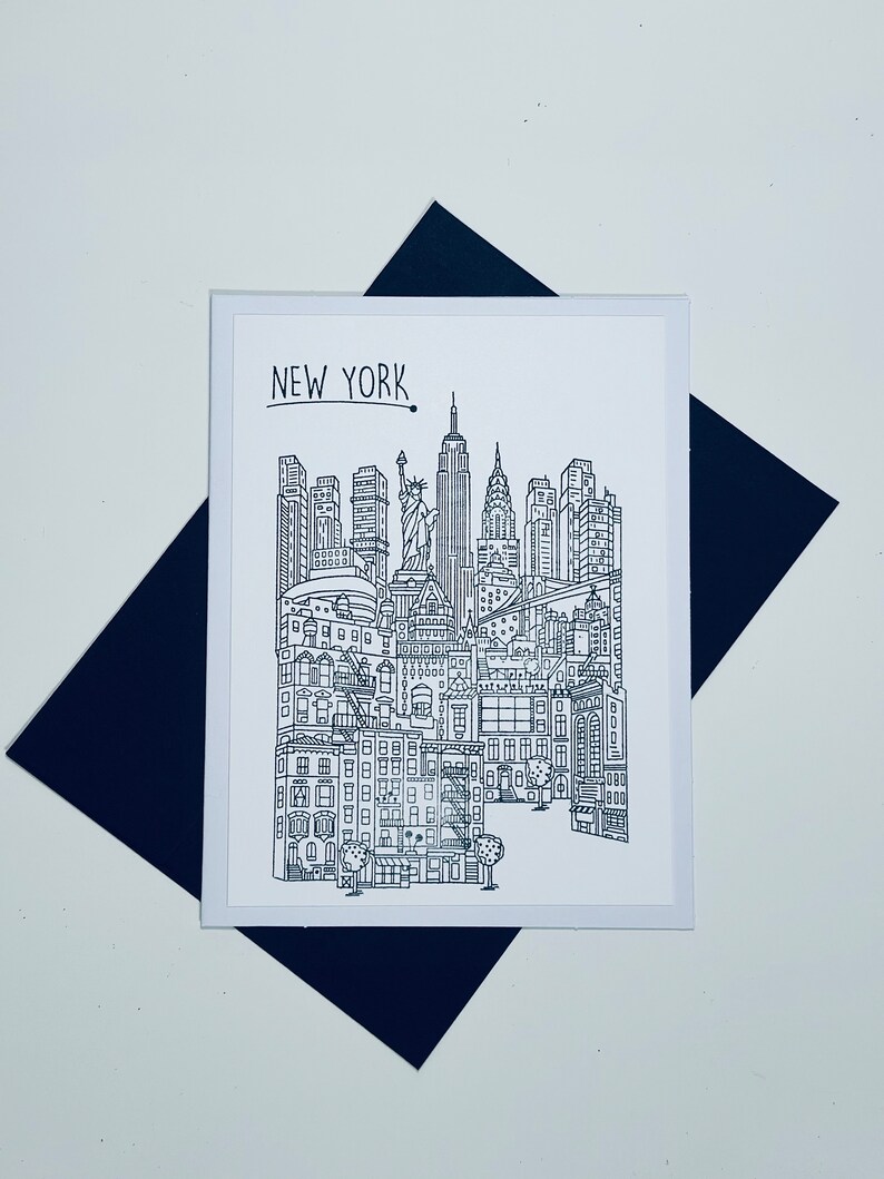 New York City Skyline Card: Handmade Greeting Card (5x7) - Etsy