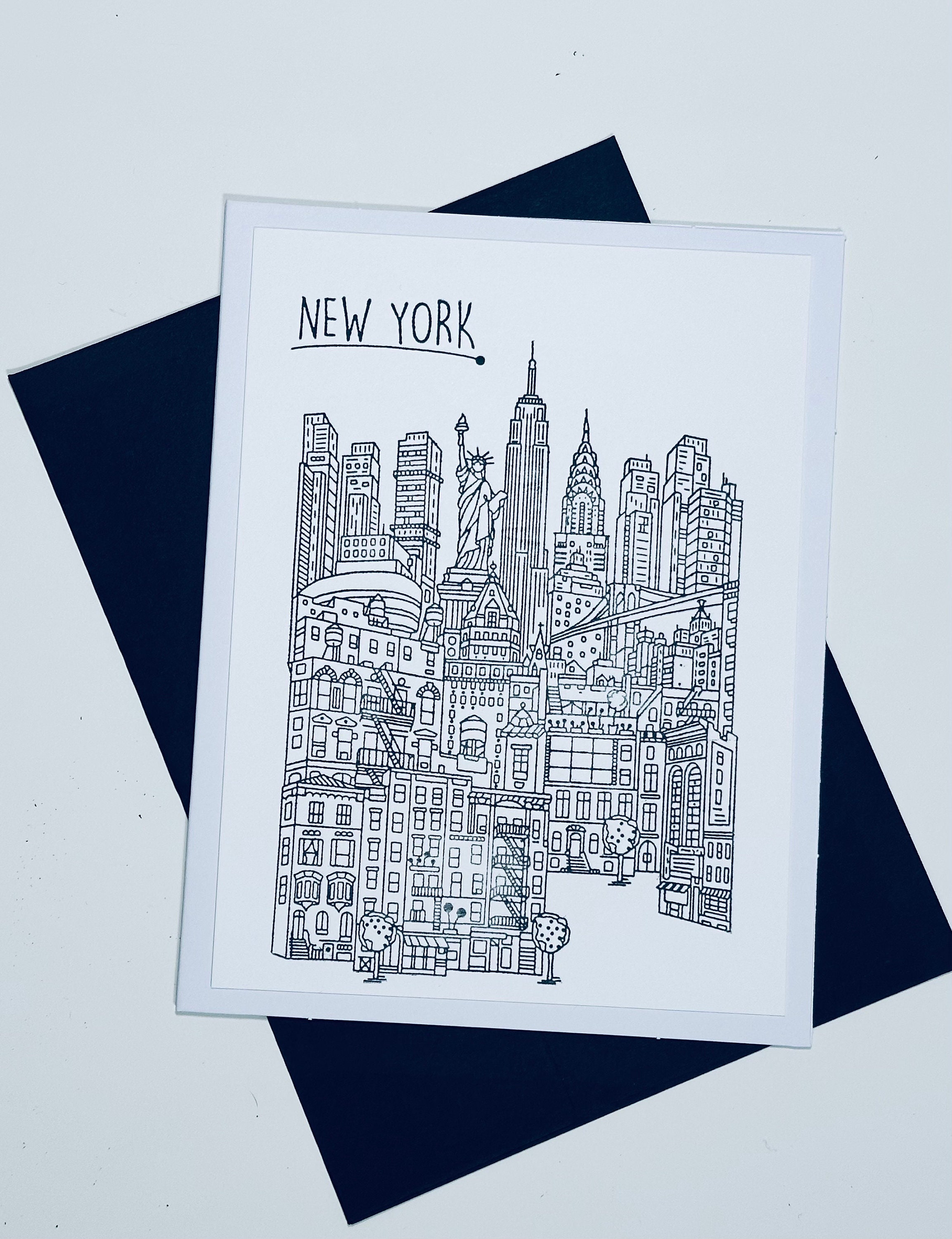 New York City Skyline Card: Handmade Greeting Card (5x7) - Etsy