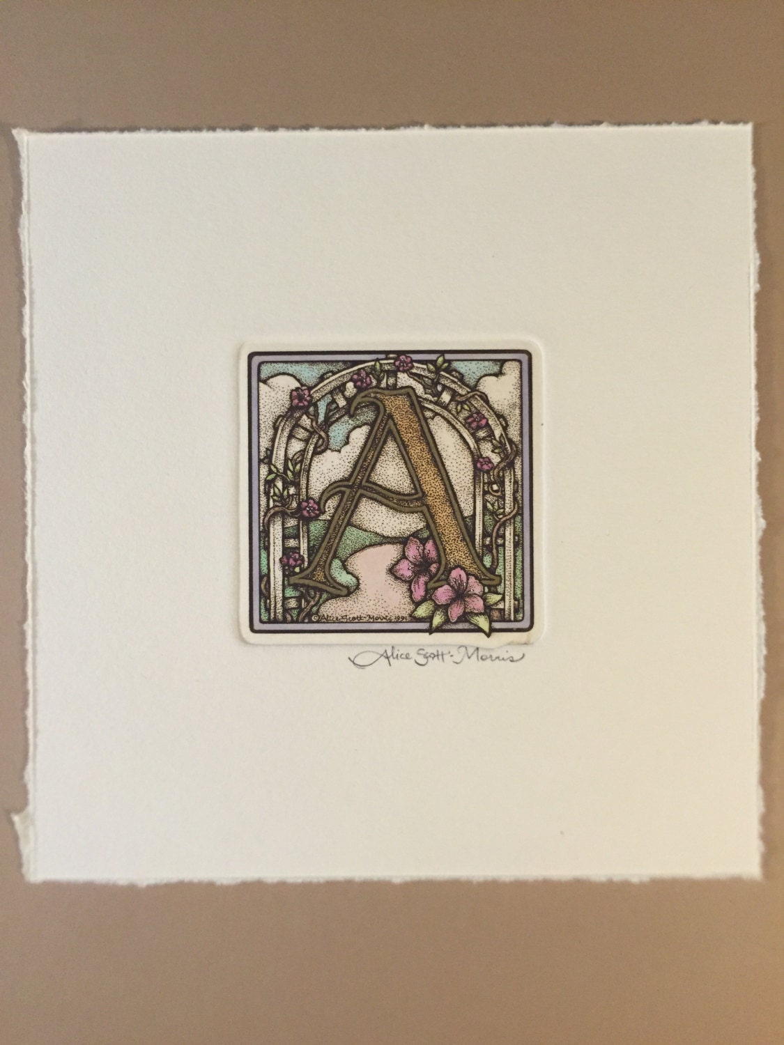 Etching Letter A 3x3 Alice's Alphabet Personalized Hand Colored ...