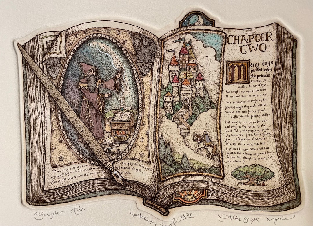 Hand Colored Limited Edition Wizard Etching, Fantasy Wall Art, Chapter ...