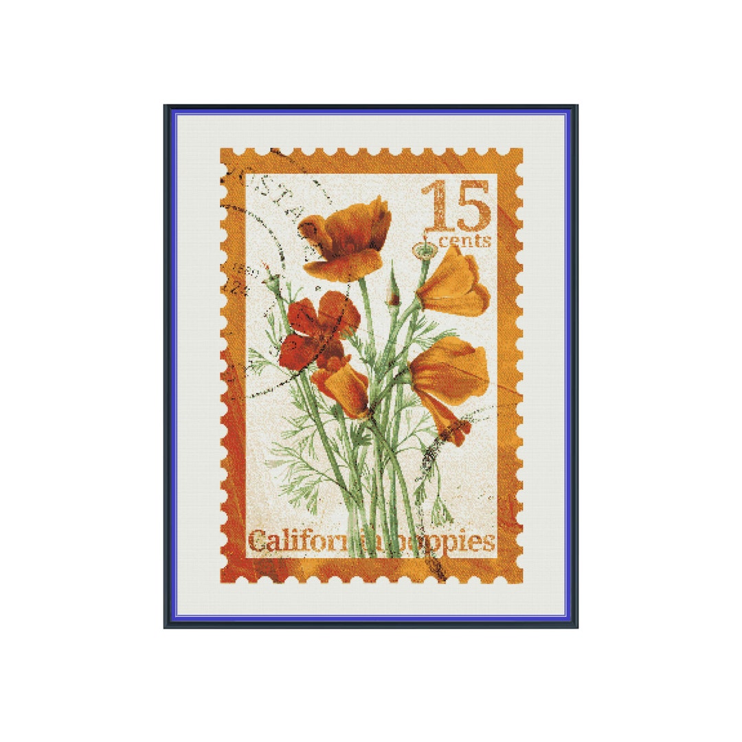 Vintage California Poppy Stamp PDF Downloadable Pattern - Etsy