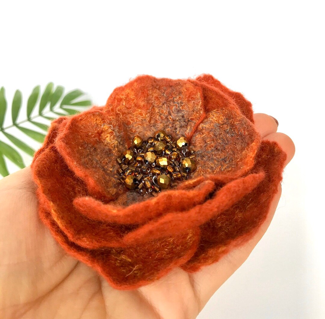 Flower Brooch Red Brooch Wool Felt Brooch Felted Flower Brooch Gift for ...