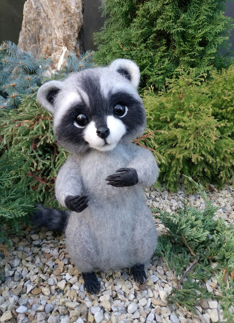 Felted Raccoon Needle Felted Animal Wool Felt Raccoon Animal - Etsy