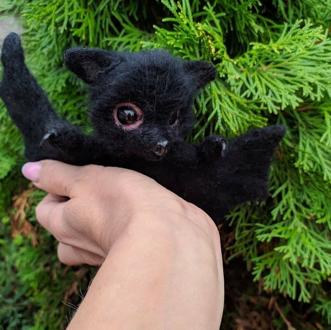 Baby Bat, Needle Felted Bat, Needle Felt Animal, Felted Wool Bat, Black ...
