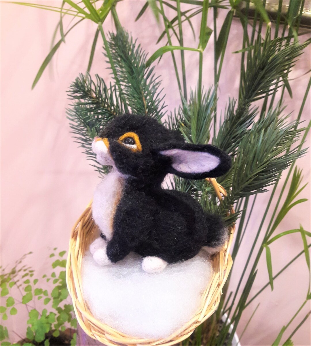 Felted Black Bunny Felted Animals Needle Felted Hare Felt Rabbit Needle ...