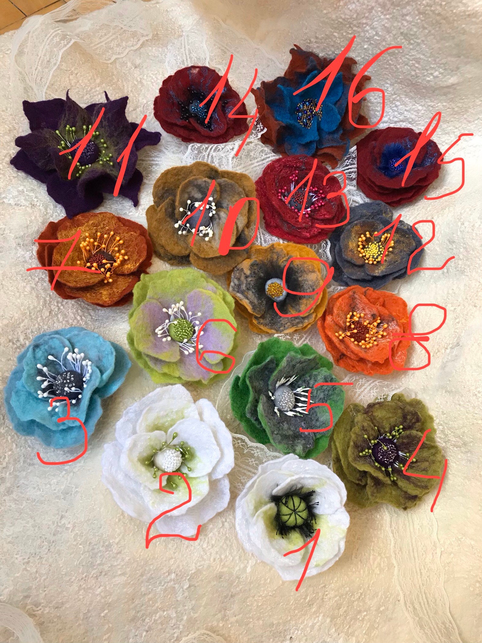 Set of 10 Felted Brooches Custom Felt Brooches Felted Flower | Etsy