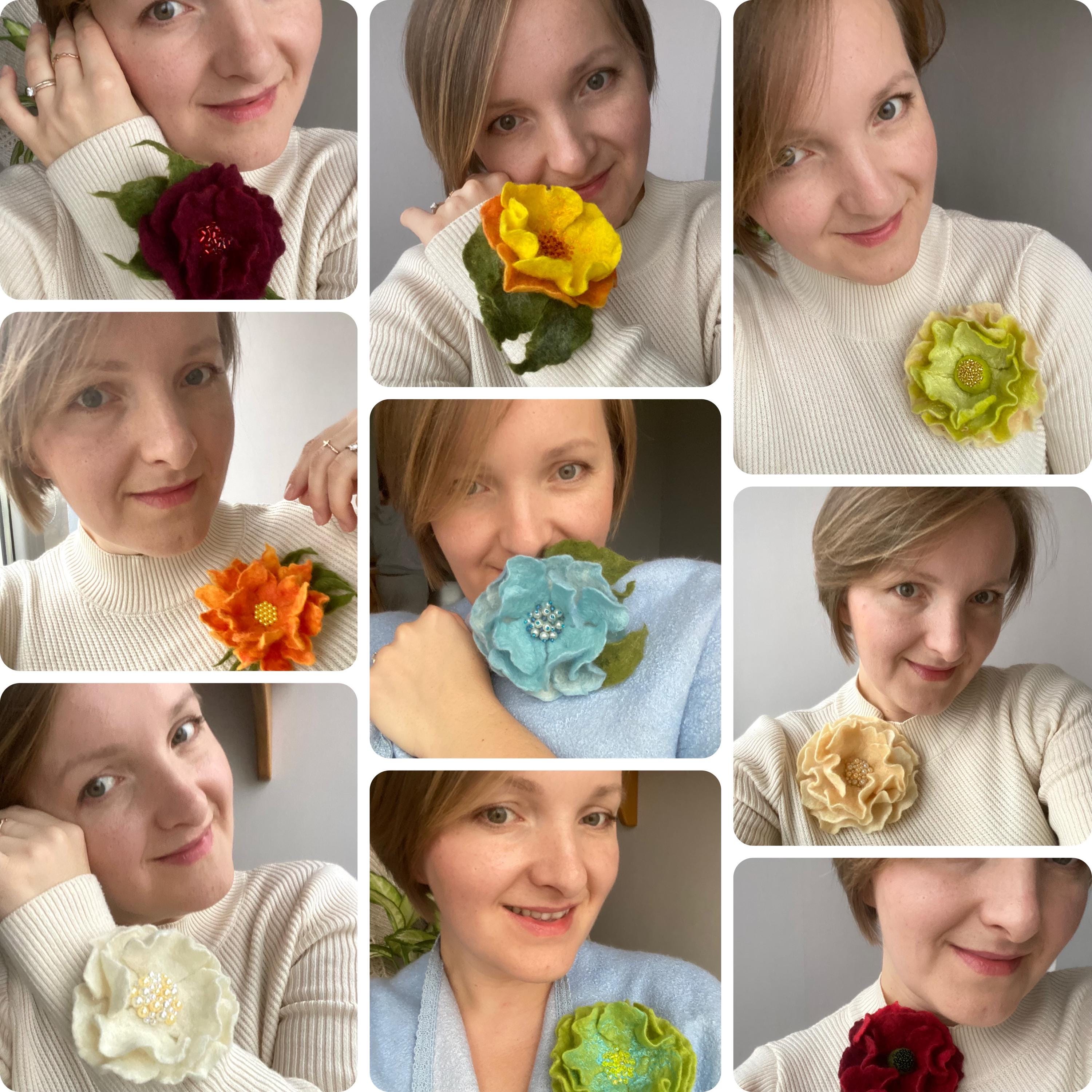 Felted Flower Brooch Set: Custom Wool Brooches, Handmade Jewelry - Etsy