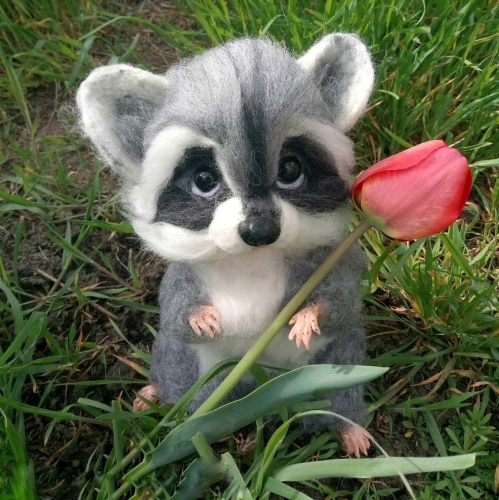 Felted Raccoon Needle Felted Animal Wool Felt Raccoon Animal - Etsy