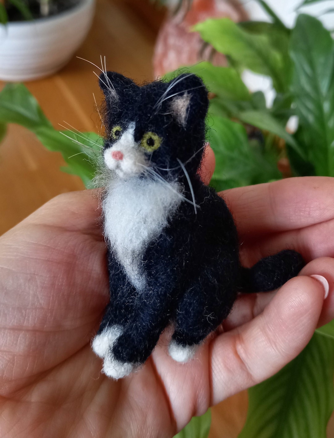 Needle Felted Tuxedo Cat, Cat Miniature, Felted Kitten, Doll Cat, Black ...
