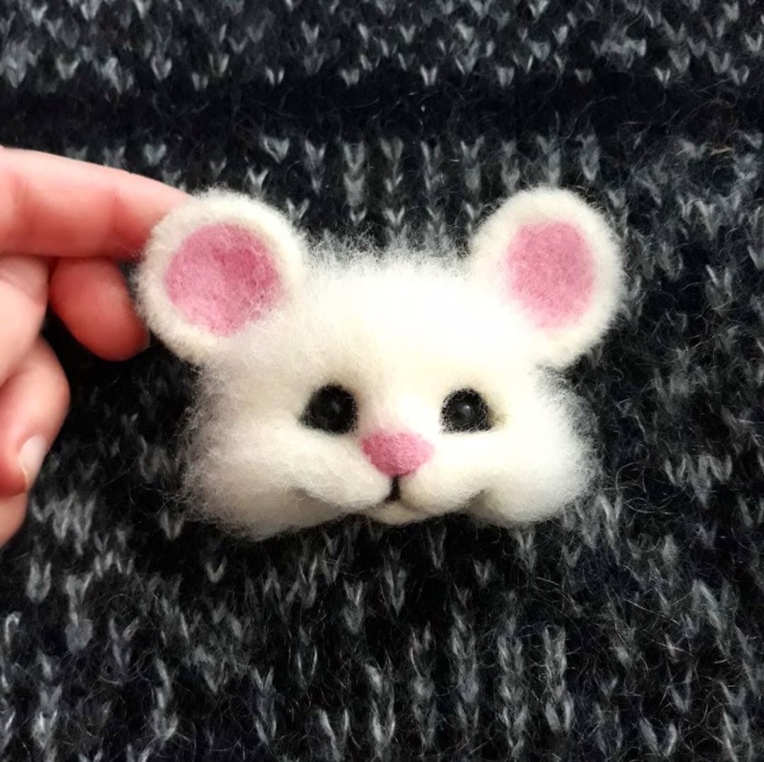 Felted Animal Brooch Felted Mouse Brooch Felt Mouse White - Etsy UK