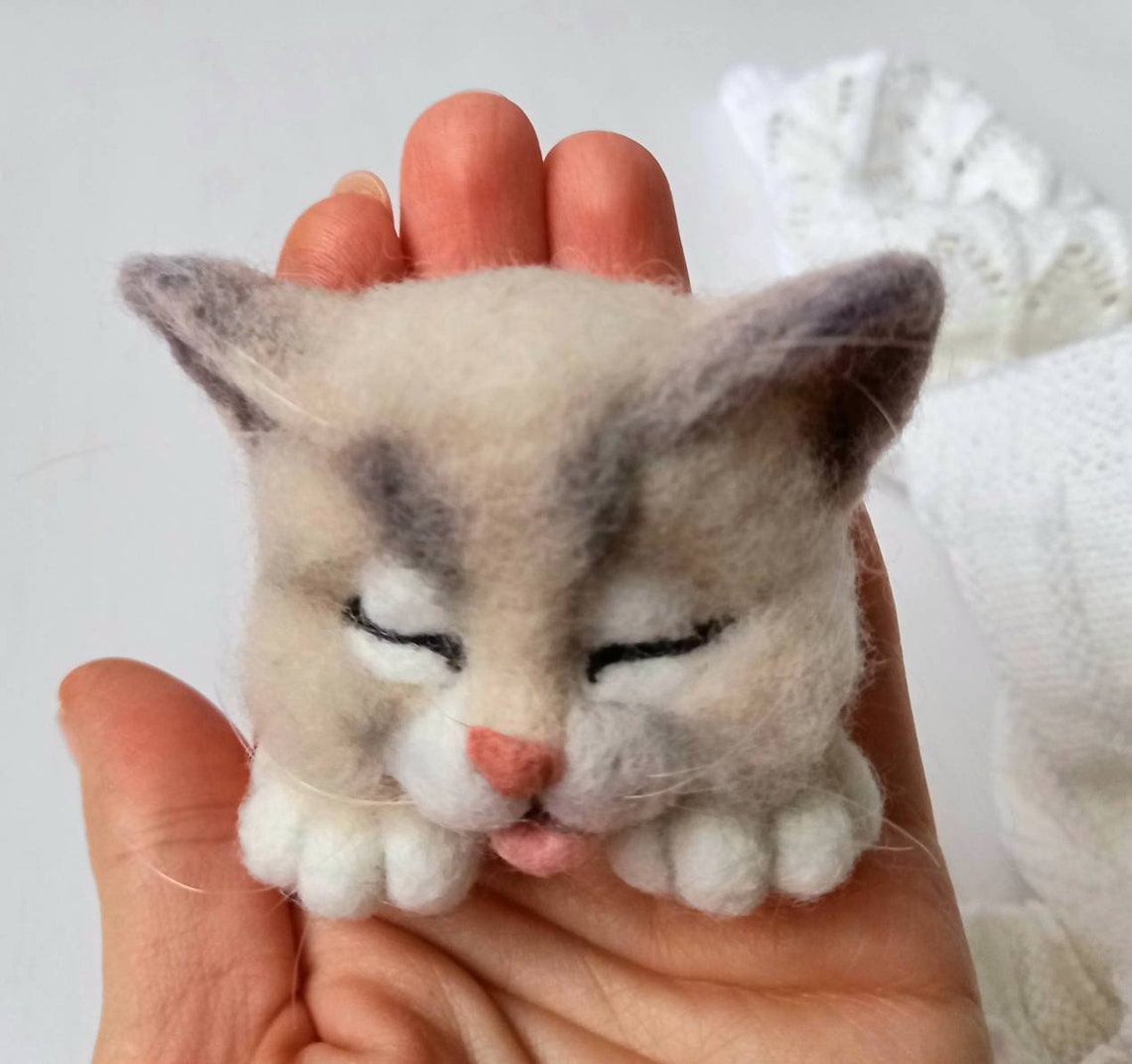 Felted Brooch Cat Pin Needle Felted Animal Pin Felt Brooch | Etsy