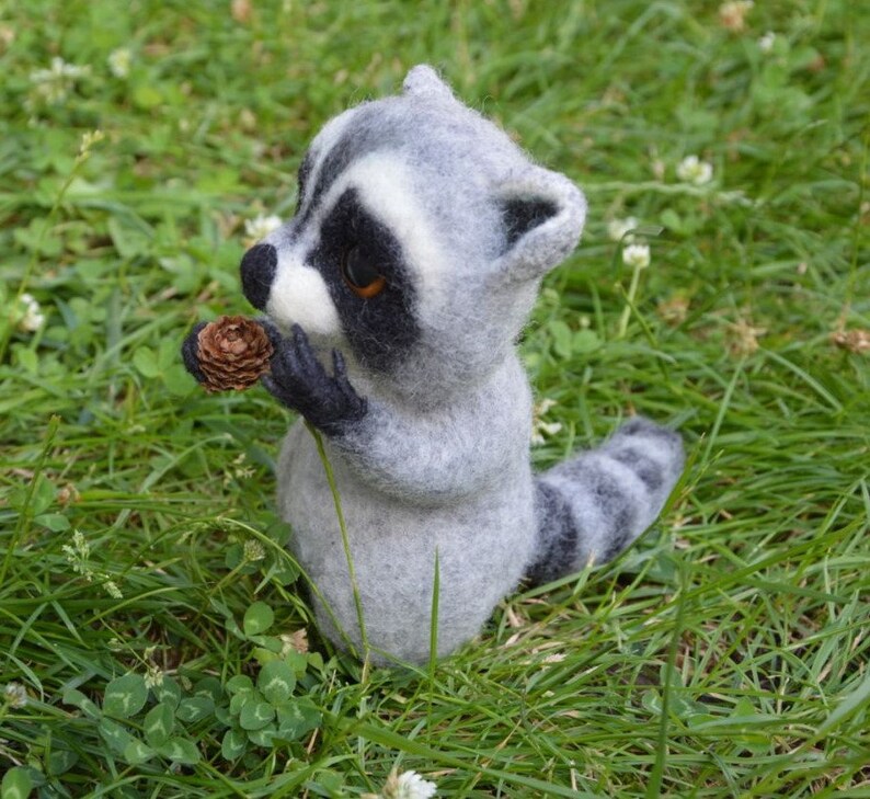 Felted Raccoon Needle Felted Animal Wool Felt Raccoon Animal - Etsy