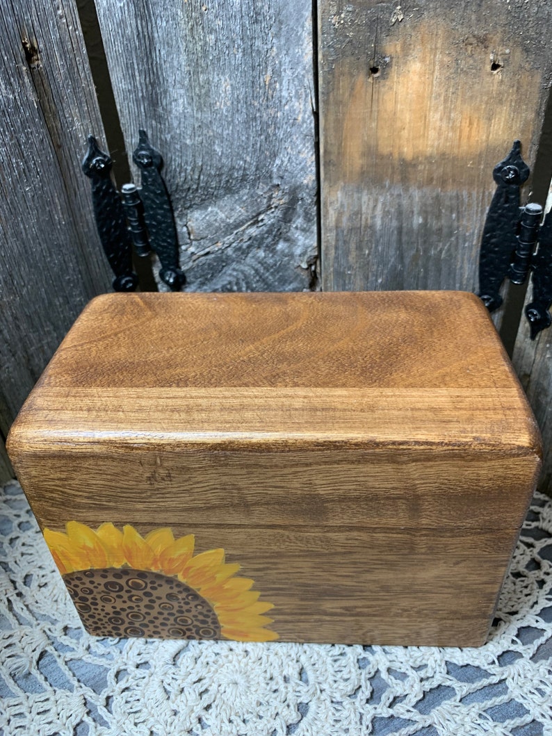 SUNFLOWER Recipe Box Hand Painted Custom Wood Box 4 X 6 | Etsy