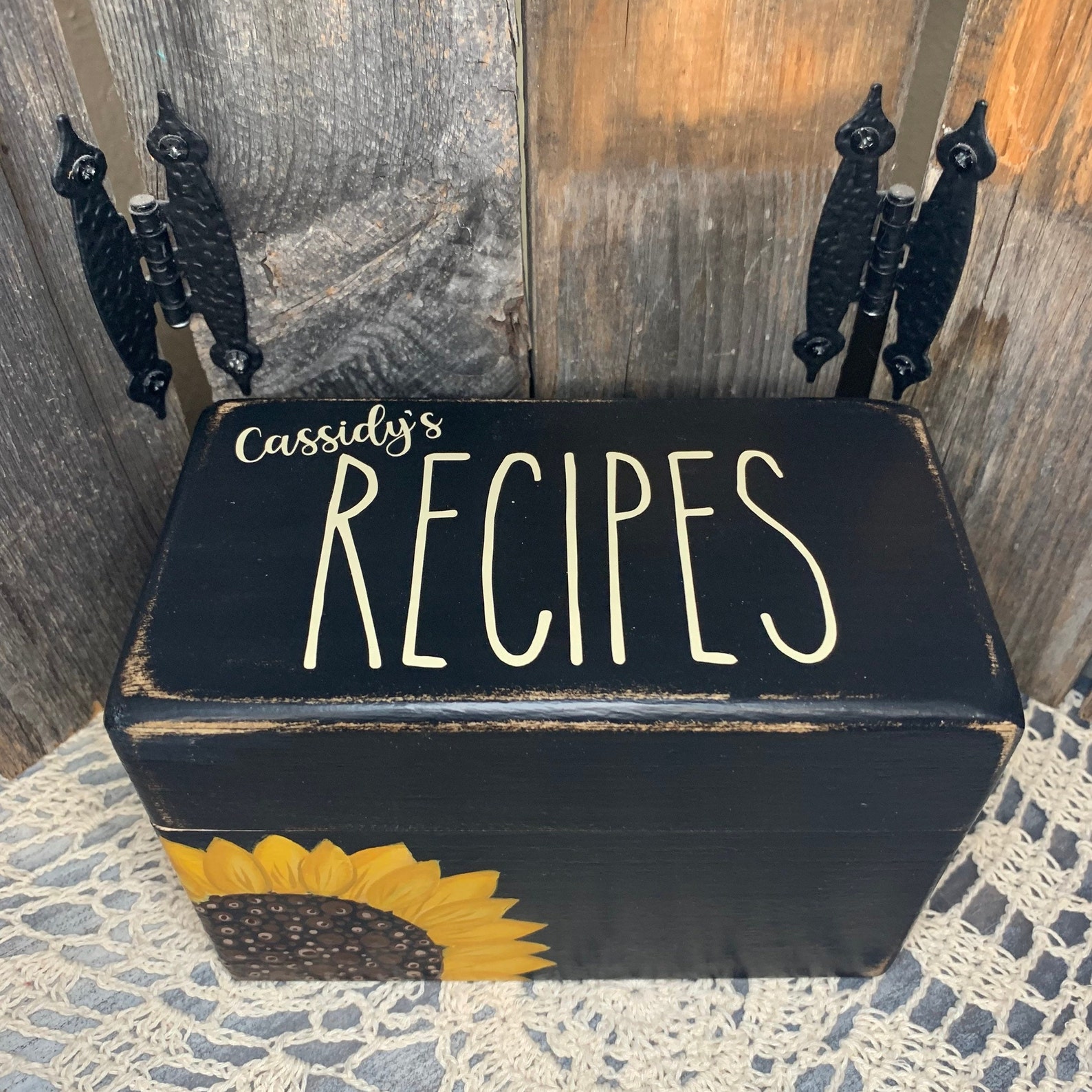 SUNFLOWER Recipe Box Hand Painted Custom Wood Box 4 X 6 | Etsy