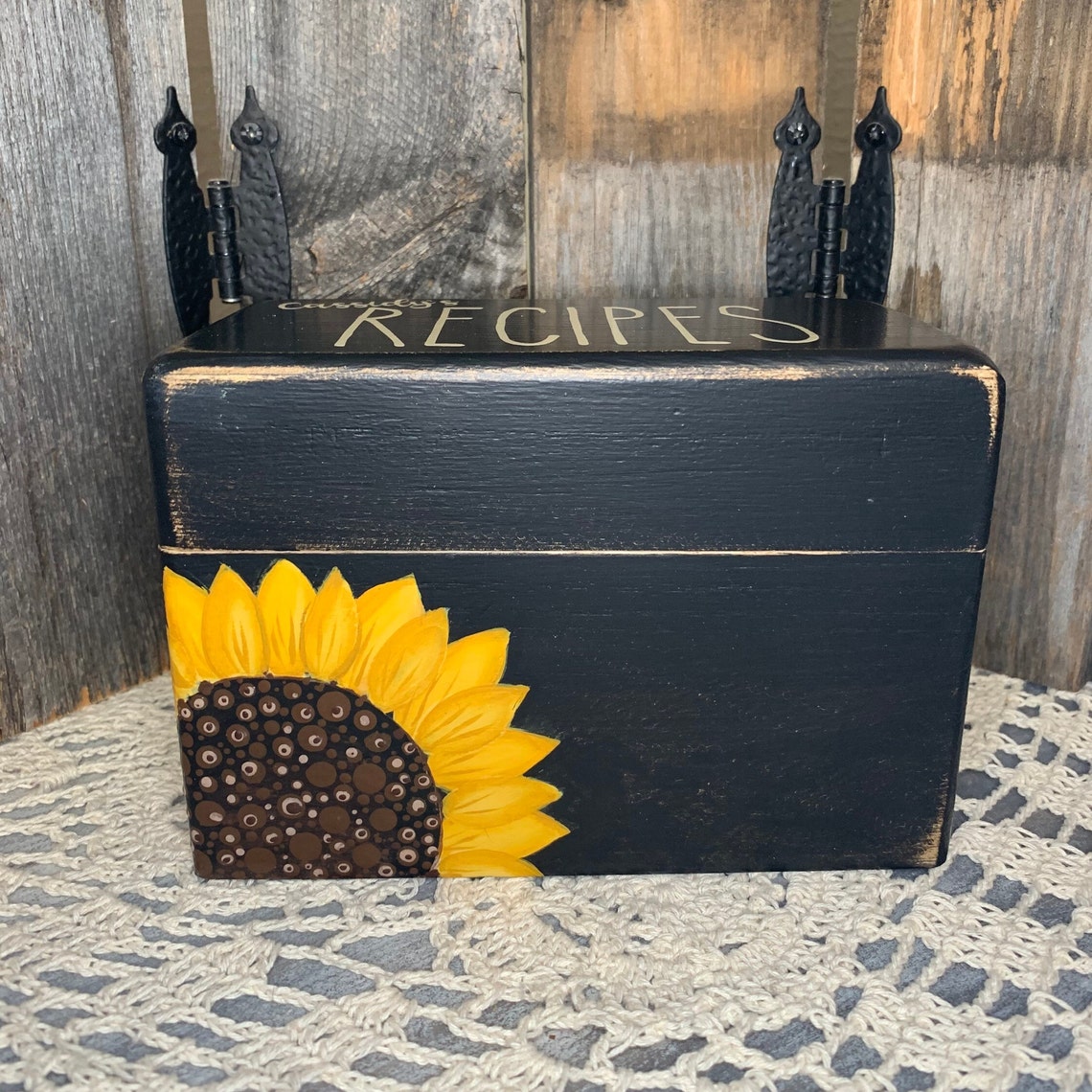 SUNFLOWER Recipe Box Hand Painted Custom Wood Box 4 X 6 - Etsy