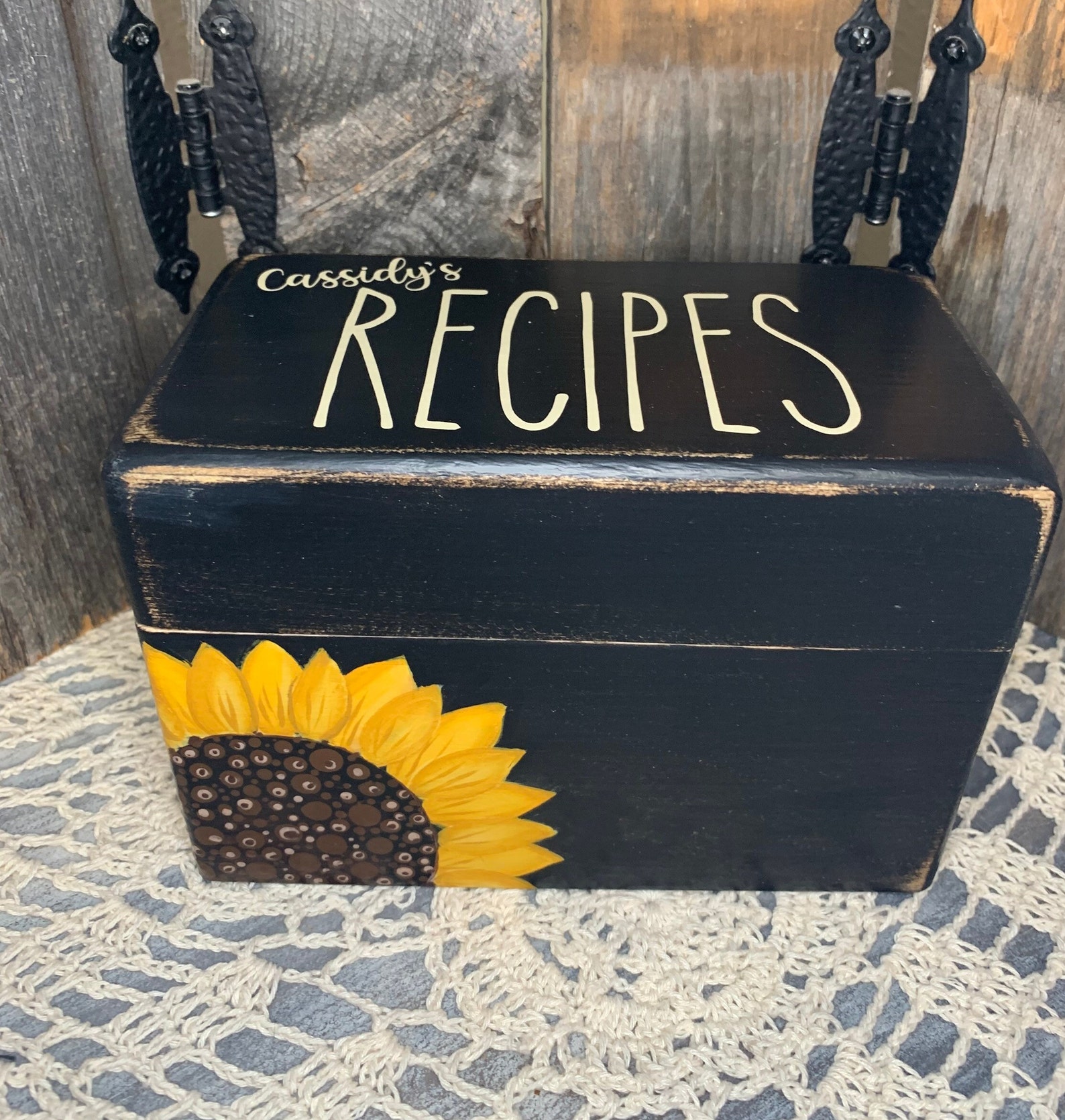 SUNFLOWER Recipe Box Hand Painted Custom Wood Box 4 X 6 - Etsy