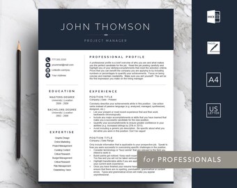 Professional Resume Template for Word & Pages | CV Template | 1, 2, 3 ...