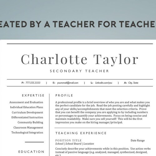 2 Page Teacher Resume Template for Word includes Cover - Etsy