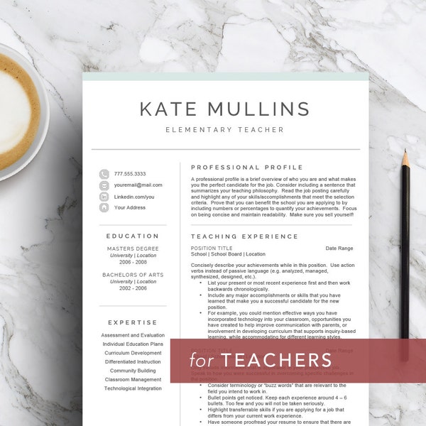 Teacher Resume - Etsy
