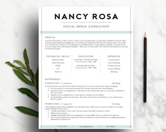 Modern Resume Template for Word 1 & 2 page resume cover | Etsy