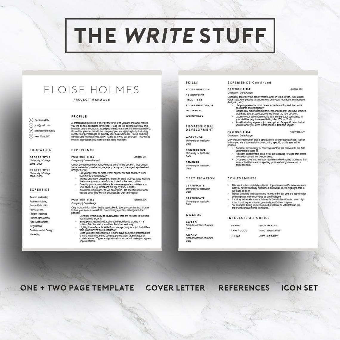 Modern Resume Template for Word & Pages Gray CV Template 1 - Etsy