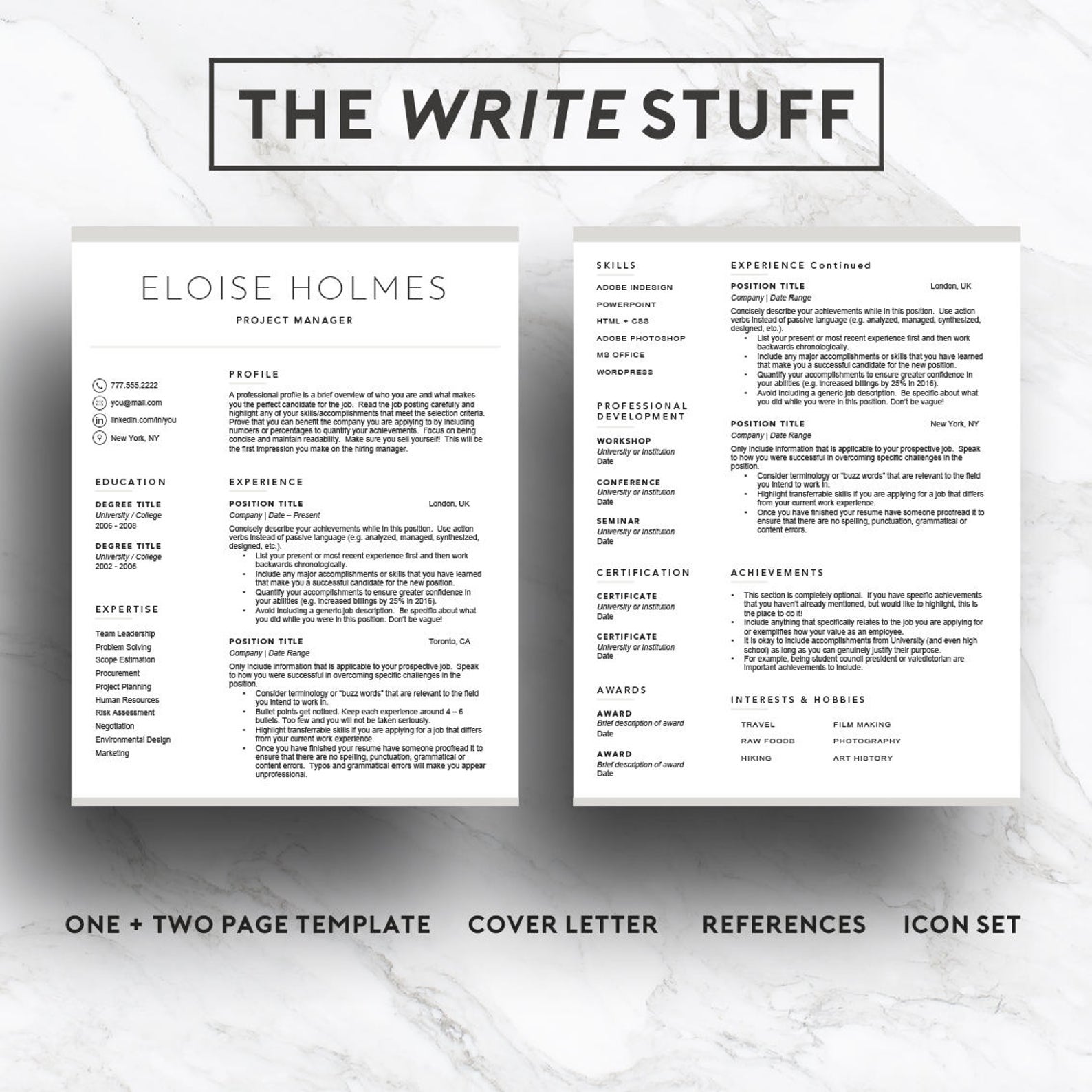 Modern Resume Template for Word & Pages Gray CV Template 1 - Etsy