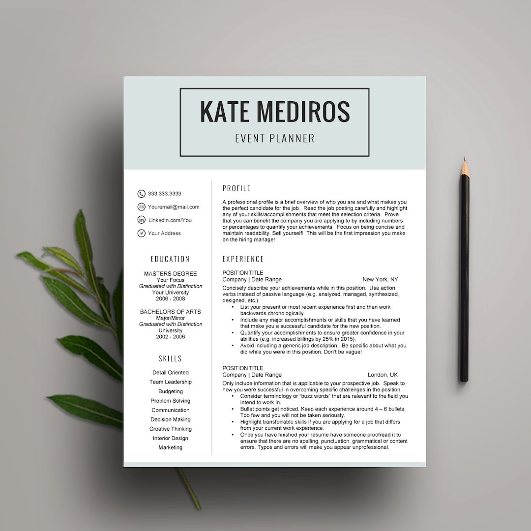 Mint Resume Template for Word | Creative CV | 1 & 2 Page Resume With ...