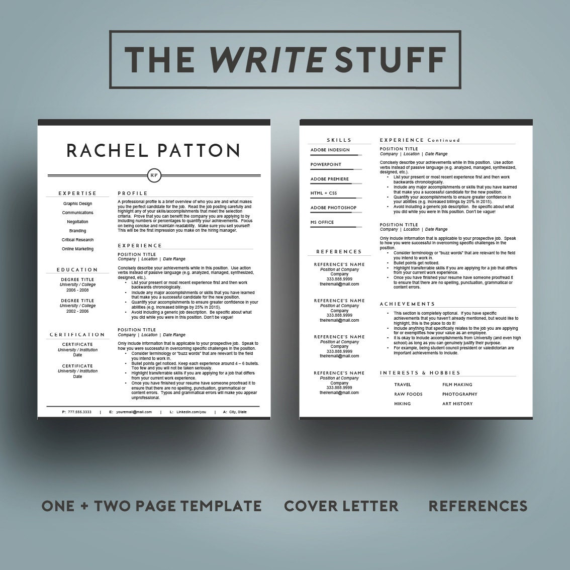 Modern Resume Template for Word 1 & 2 Page Resume Cover - Etsy