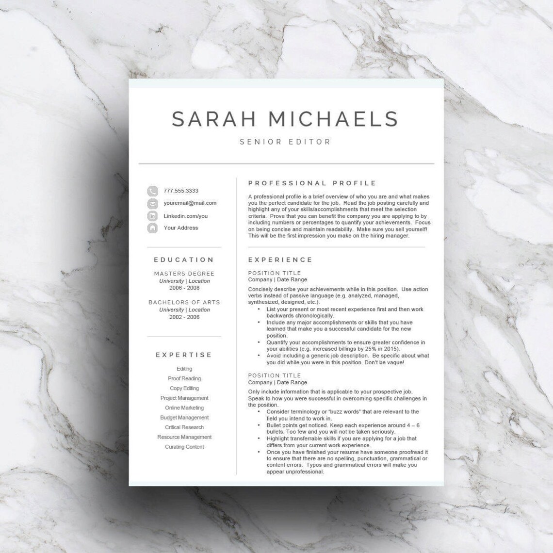 Professional Resume Template for Word & Pages CV Template 1, 2, 3 Page ...
