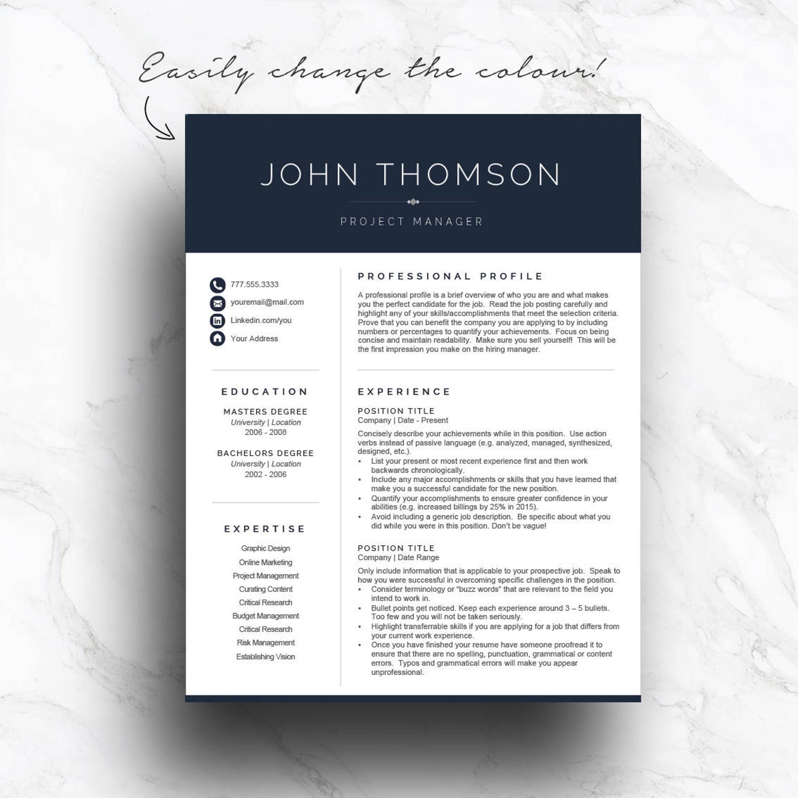Resume Template for Word & Pages | Professional CV Template | 1, 2, 3 ...