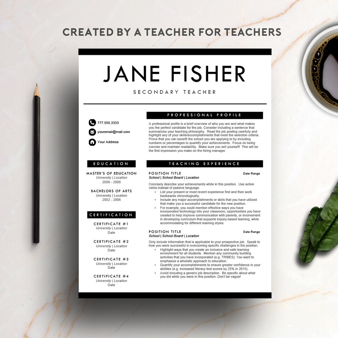 Teacher Resume Template | CV Template MS Word | Professional Resume ...