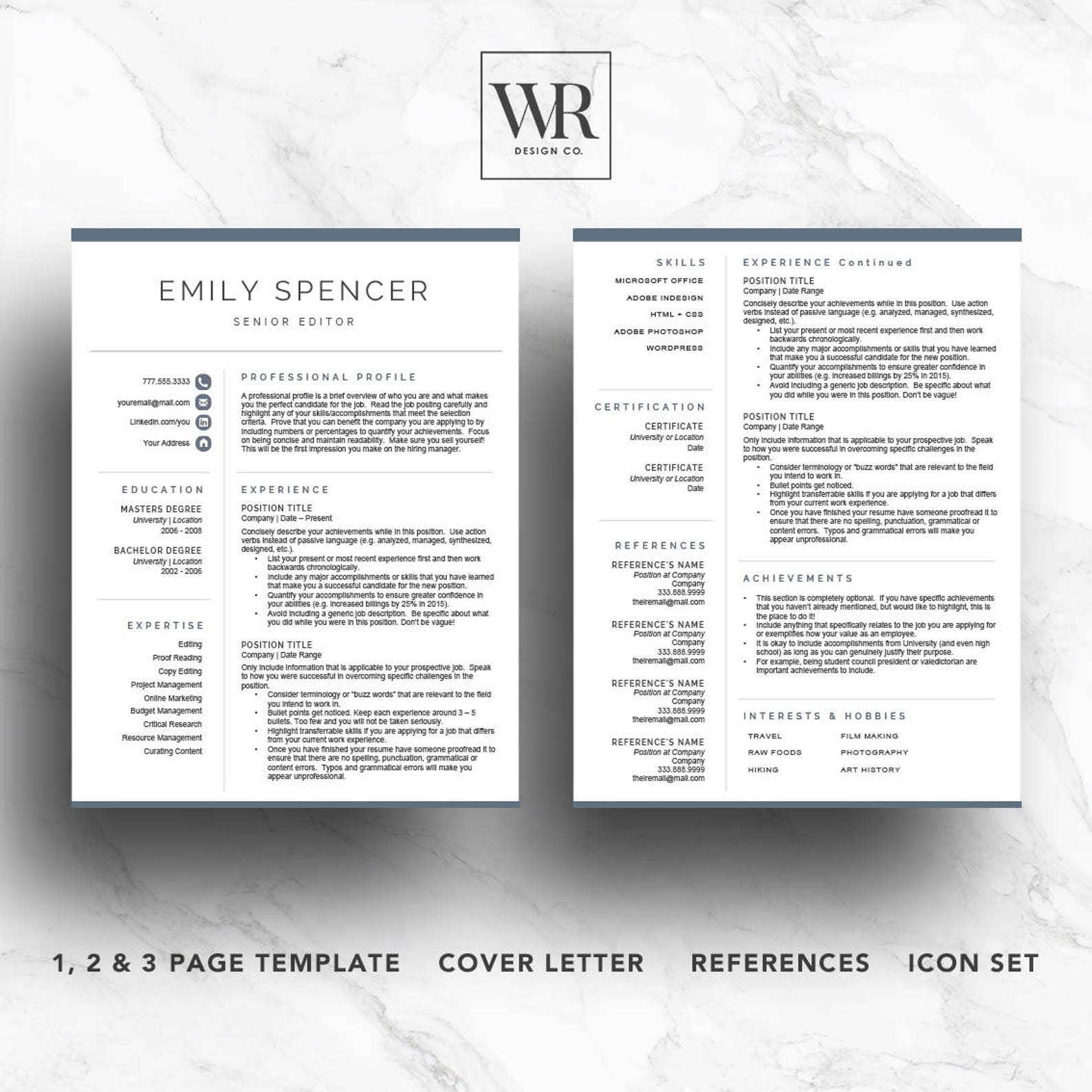 Professional Resume Template for Word & Pages | CV Template | 1, 2, 3 ...
