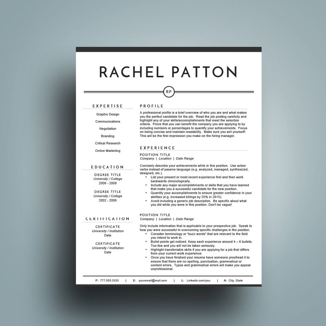 Modern Resume Template for Word ( 1 & 2 Page Resume, Cover Letter), A4 ...