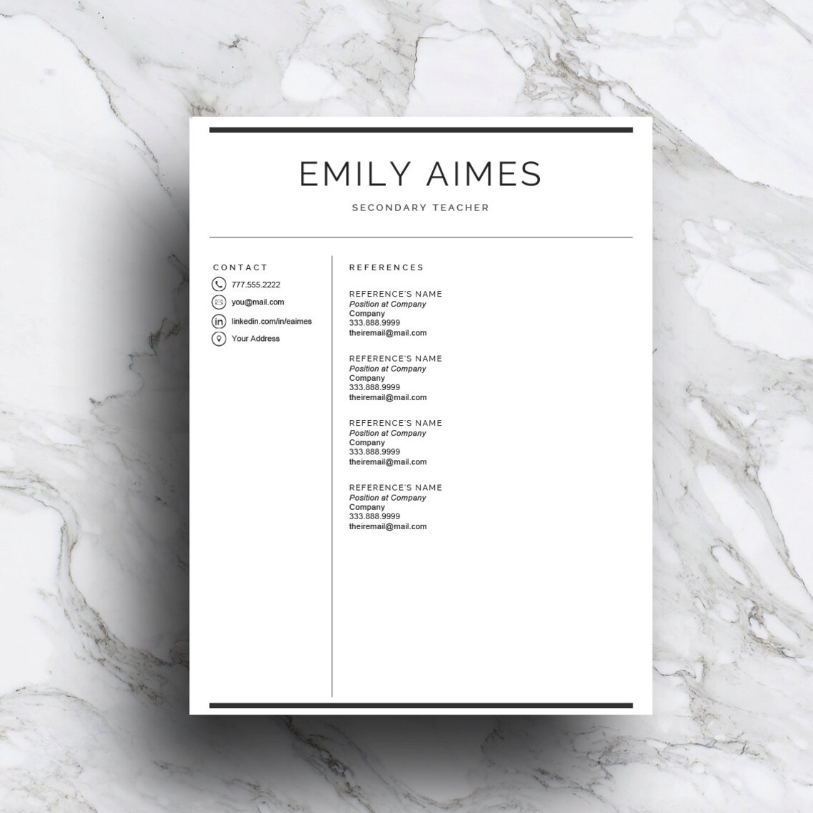 Teacher Resume Template for Word & Pages (1, 2 and 3 Page Resume ...