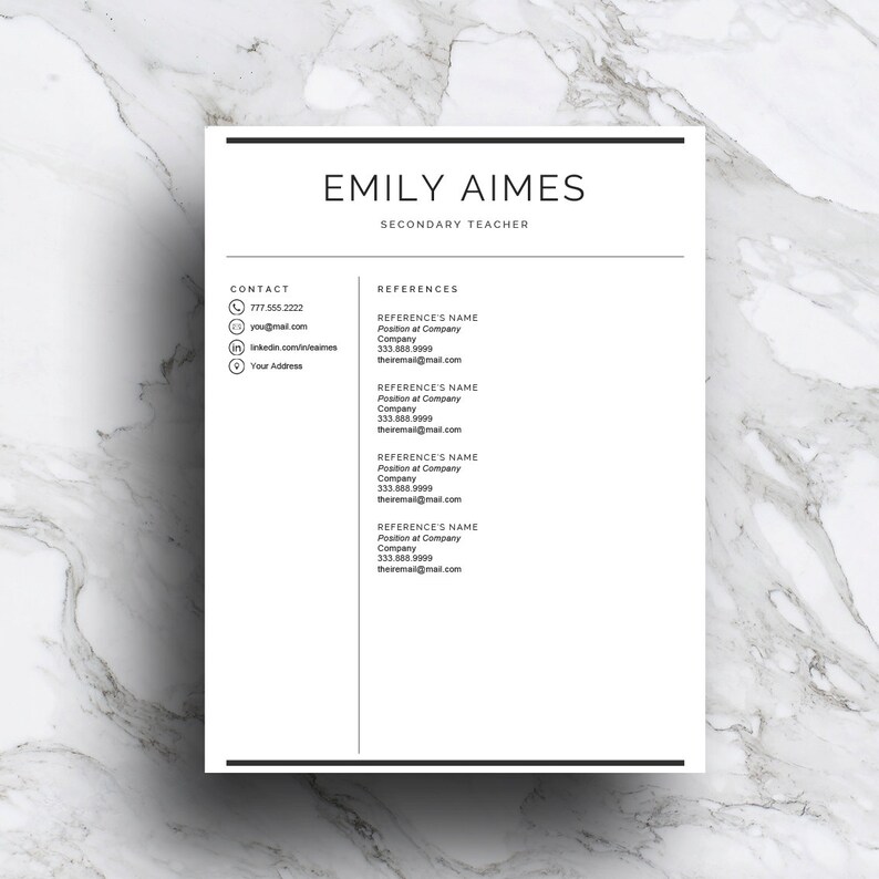 Teacher Resume Template for Word & Pages (1, 2 and 3 Page Resume ...