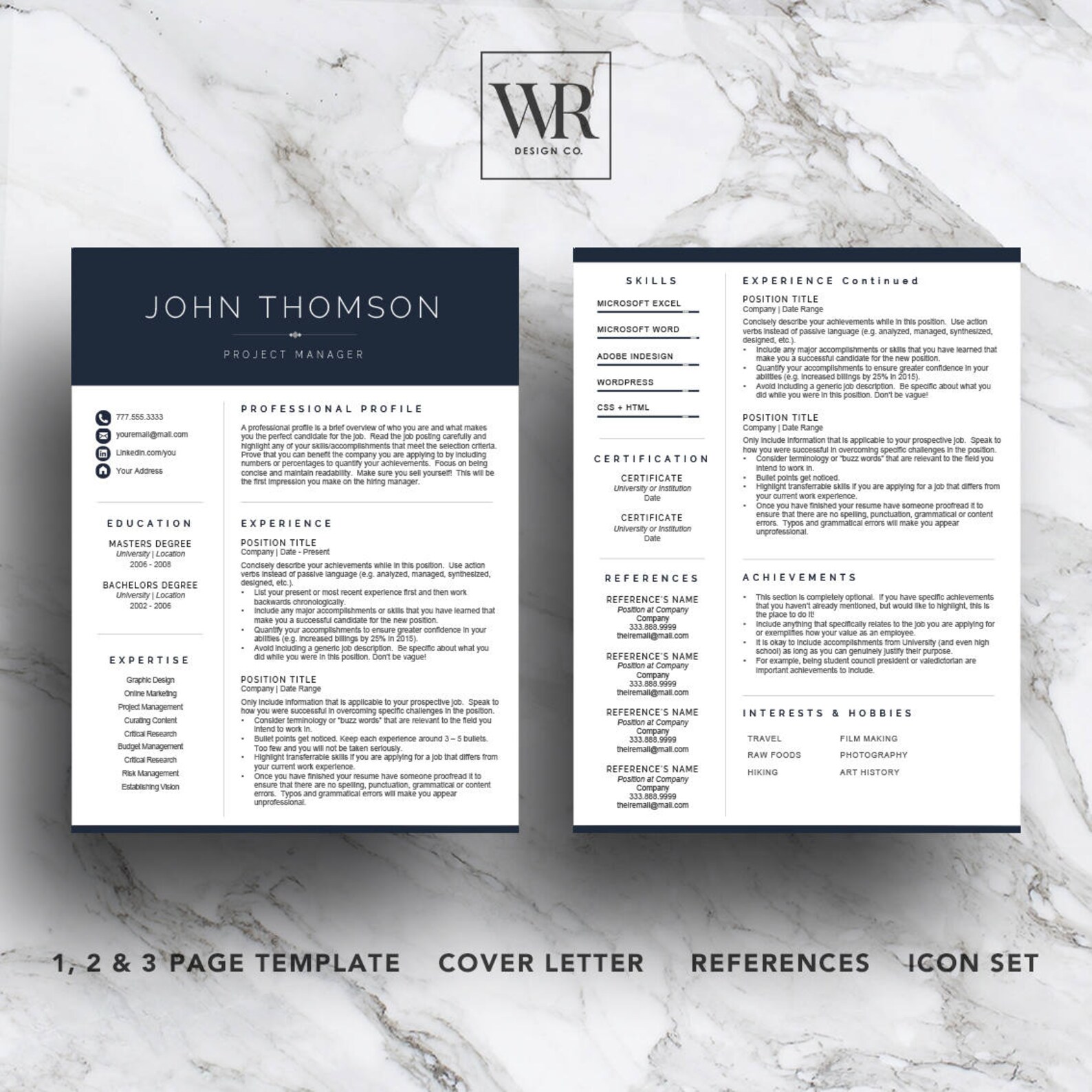 Resume Template for Word & Pages | Professional CV Template | 1, 2, 3 ...