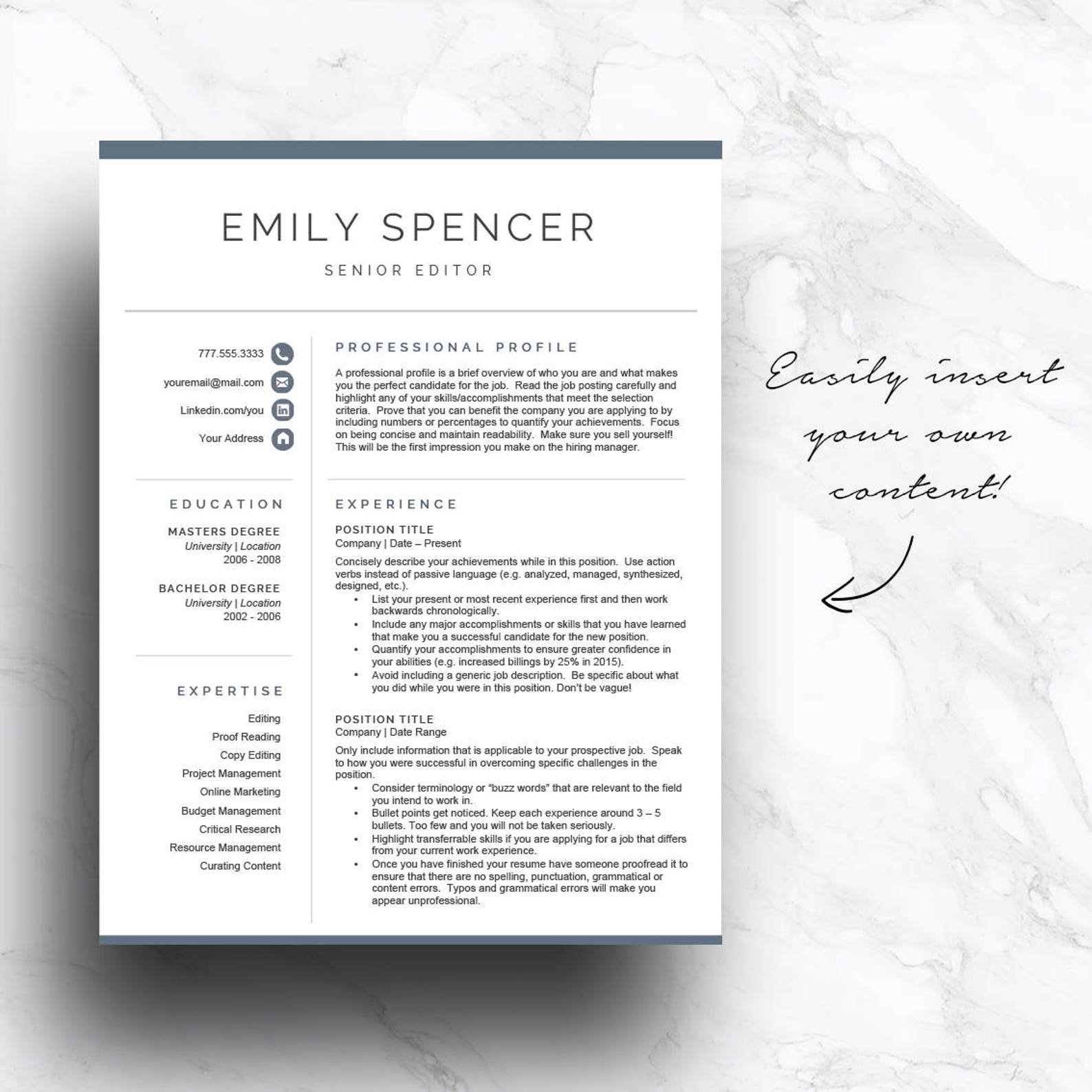 Professional Resume Template for Word & Pages | CV Template | 1, 2, 3 ...