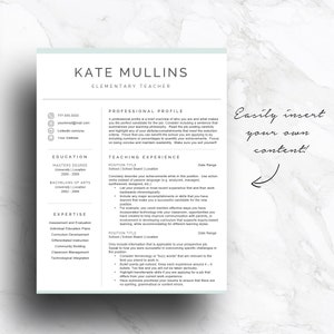 Teacher Resume Template for Word & Pages (1, 2 and 3 Page CV Template ...