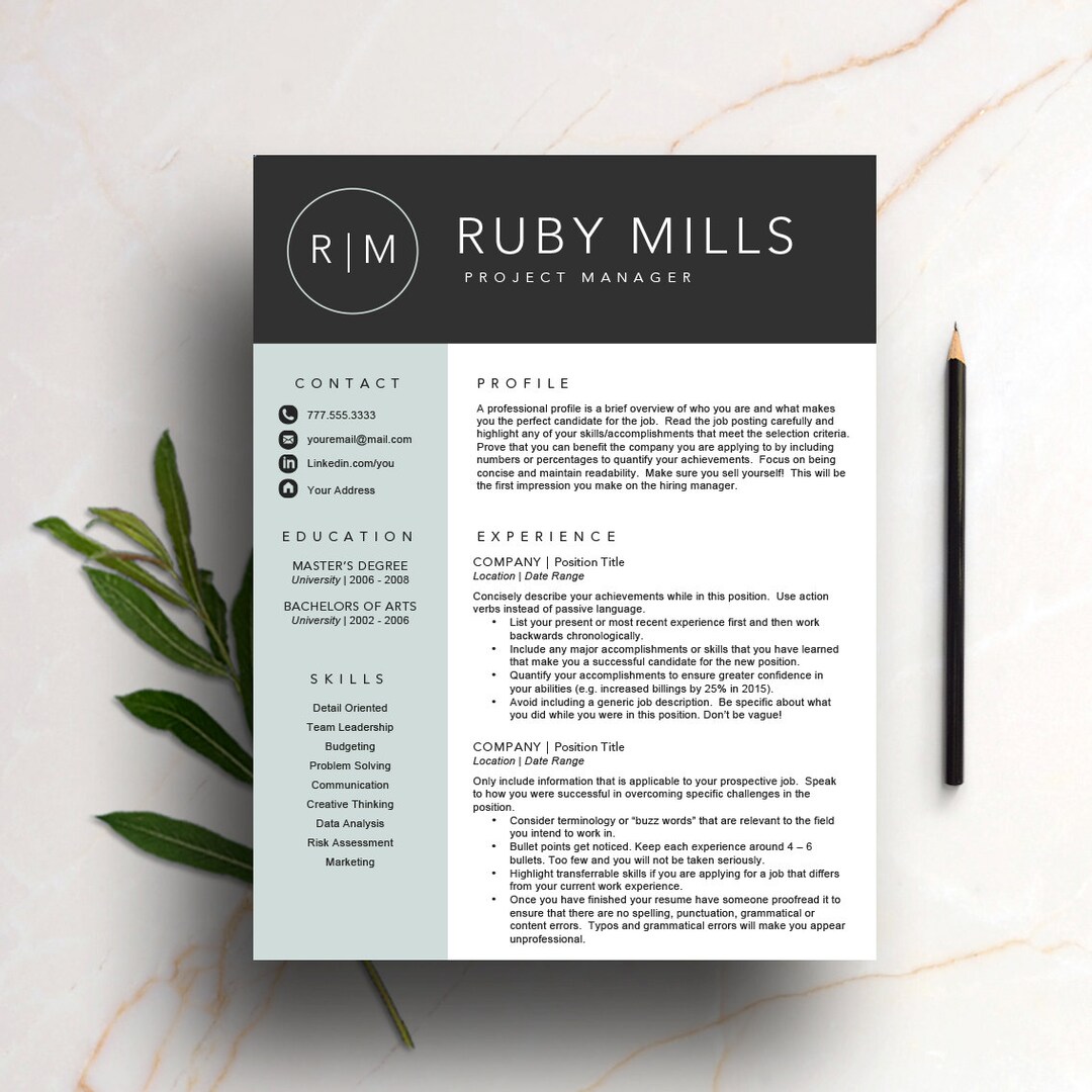 Creative Resume Template for Word & Pages, Modern CV (instant Download ...