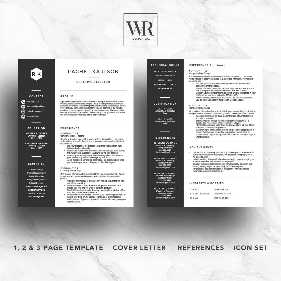 Professional Resume Template for Word & Pages CV Template 1, 2, 3 Page ...