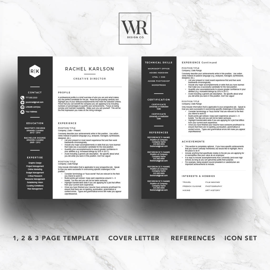 Professional Resume Template for Word & Pages | CV Template | 1, 2, 3 ...