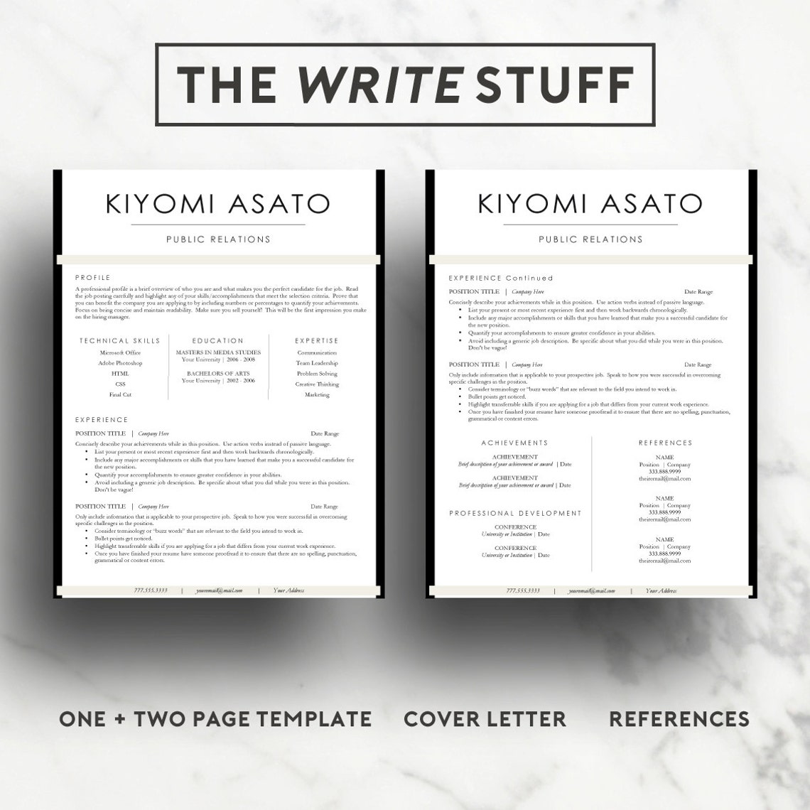 Modern Resume Template for Word (1 & 2 Page Resume, Cover Letter) CV ...