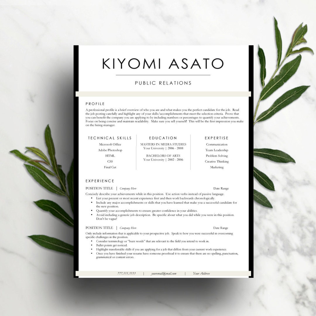 Modern Resume Template for Word (1 & 2 Page Resume, Cover Letter) CV ...