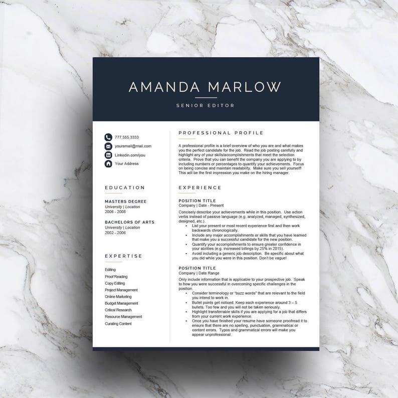 Professional Resume Template for Word & Pages / CV Template (1, 2, 3 ...