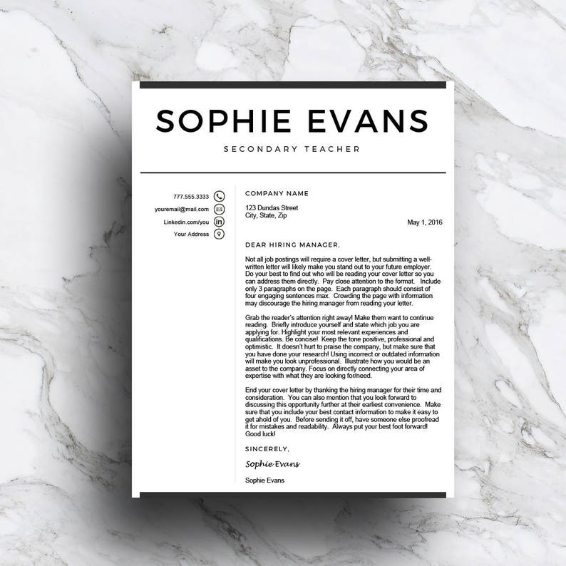 Teacher Resume Template for Word Professional Resume Design With Cover ...