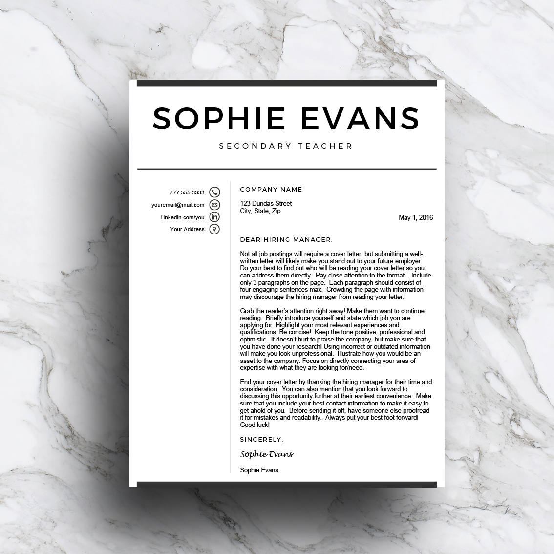 Teacher Resume Template for Word Professional Resume Design With Cover ...
